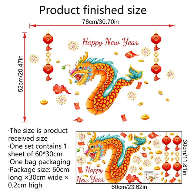 CHINESE NEW YEAR Window Clings, Chinese Dragon Year Sticker 2024 Spring ...