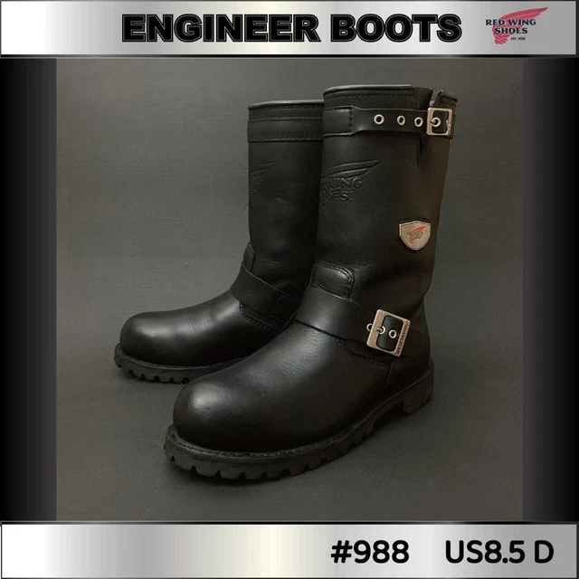 RED WING #988 Motorcycle Engineer Boots Black Chrome Metal Emblem Men's ...