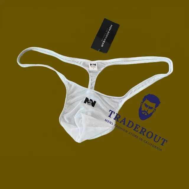 N2N BODYWEAR MEN white sheer mesh swim Thong swimwear underwear size L ...