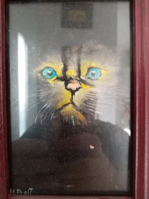 LE CHAT PEINTURE à l'huile sur panneau de 10x15 cm par Henry Prost ...