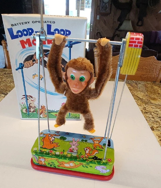 VINTAGE LOOP THE Loop Monkey Tin Toy Battery Operated Japan Original ...
