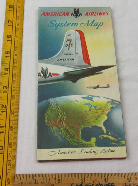 AMERICAN AIRLINES 1953 System foldout map of routes DC7 Airplanes £19. ...