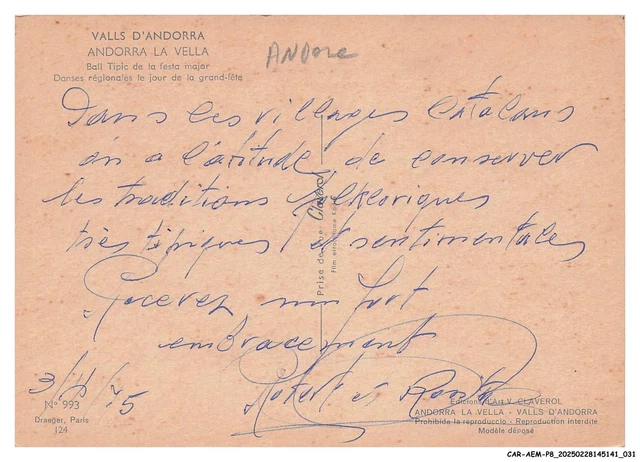 CAR-AEMP8-0454-ANDORRA - VALLI D'ANDORRA - Danze Regionali Il Giorno ...