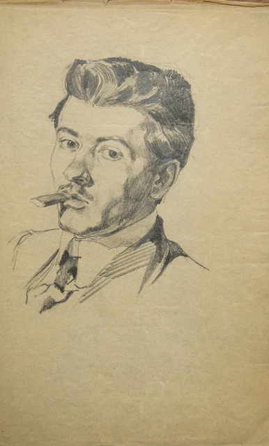 KURT OPITZ &ZIGARRE rauchender Herr" Bleistiftzeichnung Skizze Leipzig ...