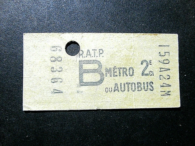 TICKET RATP MÉTRO ou Autobus PARIS - série " B " 1969 - 2° classe - TBE ...