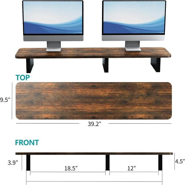 DUAL MONITOR STAND Riser, Large Wood Computer Monitor Riser, Extra Long ...