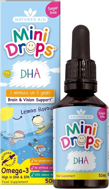 NATURES AID DHA Omega-3 Mini Drops for Infants and Children Sugar Free ...