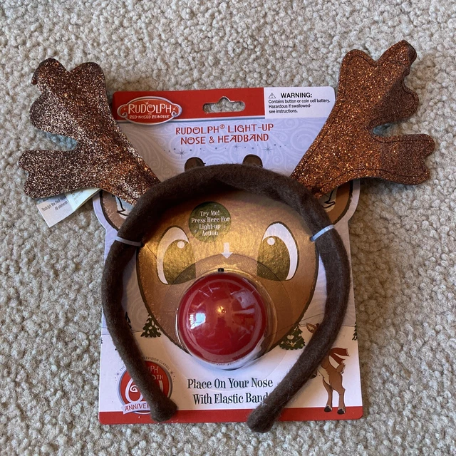 RUDOLPH THE RED-NOSED Reindeer Glittery Headband And Light Up Nose NEW ...