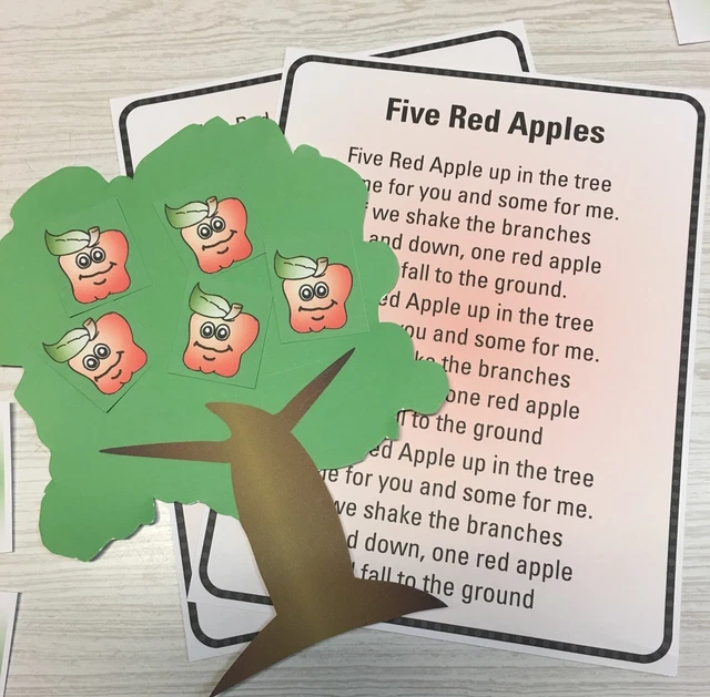 FIVE RED APPLES - FLANNEL /FELT BOARD STORY Pieces and song sheet ...