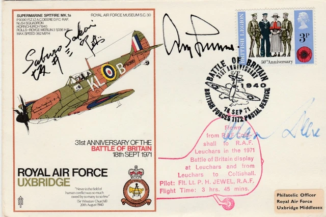 RAF UXBRIDGE cover signed Saburo Sakai, Adolf Galland + Alan Deere DSO ...