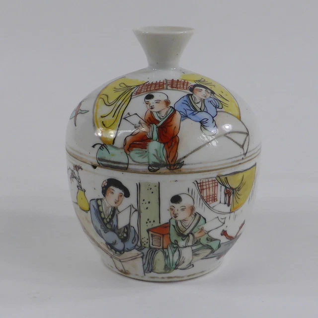 PORZELLAN DECKELDOSE CHINA Zettel Paul Schrader Bremen wohl Kuang-Hsu ...