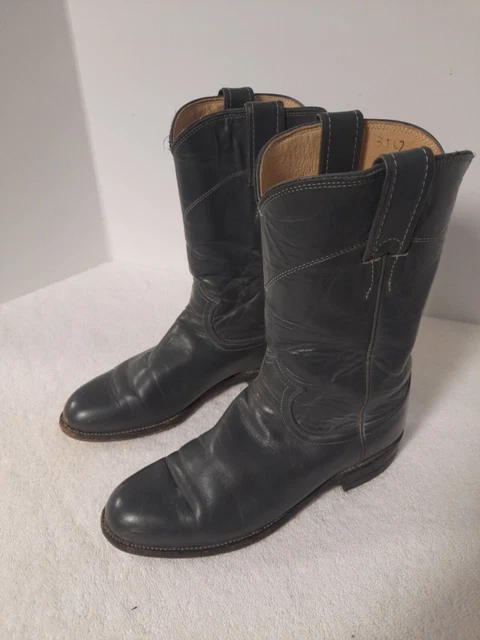 JUSTIN BOOTS MENS Gray Cowboy Boot Roper Heel Leather Size 5.5C £31.74 ...