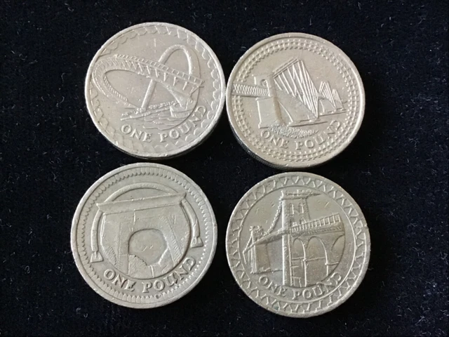 FULL SET RAILWAY Bridge Pound Coin Representing England Scotland Wales ...
