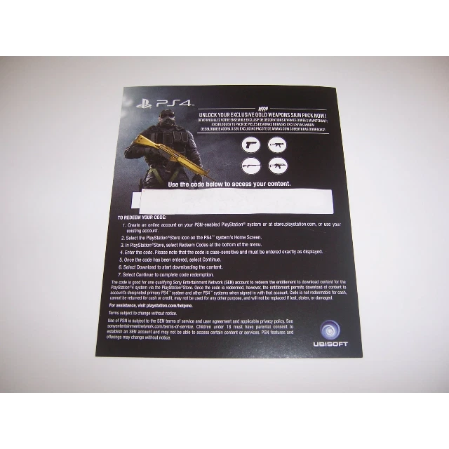 RAINBOW SIX SIEGE Gold Weapons Skin Pack Day One DLC for Playstation 4 ...