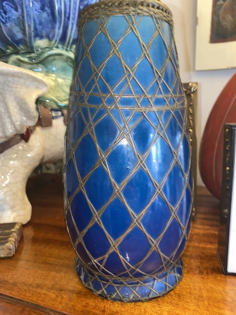 JAPANESE AWAJI MEIJI Wire Bronze Basket Weave Pottery Vase 1890-1922 £ ...