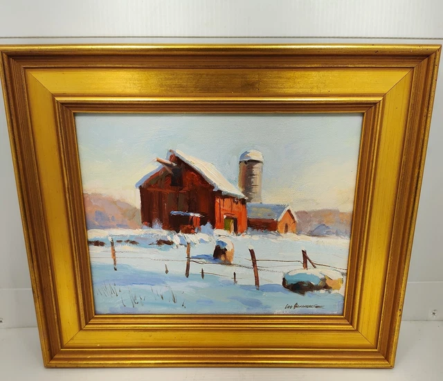 LOU BONAMARTE OIL painting farm barn silo in winter $450.00 - PicClick