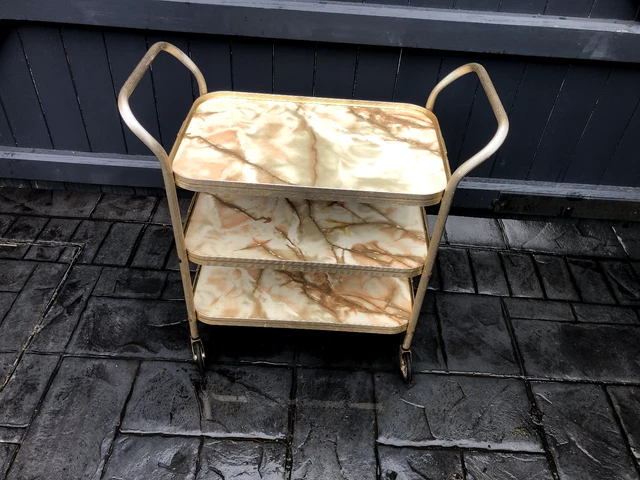 VINTAGE RETRO 3 Tier Drinks Tea Hostess Trolley Gold & Marble effect £ ...
