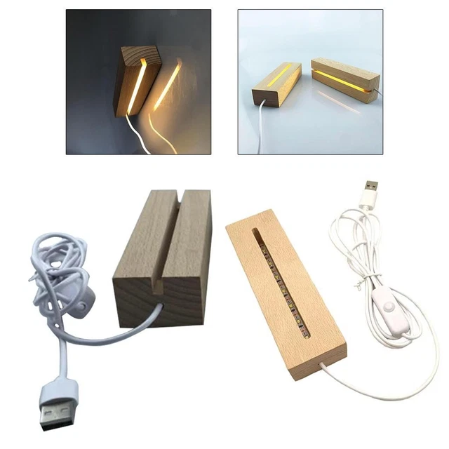 RECTANGLE SHAPE WOODEN Base Led Table Lamp with USB Switch Modern Night ...