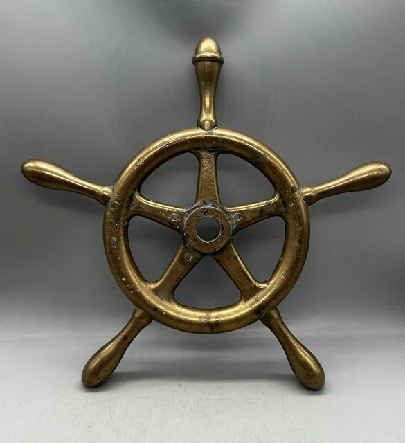 ANTIQUE MARINE BRONZE 5 Arm Helm Ships Wheel 10” Very Heavy Original ...