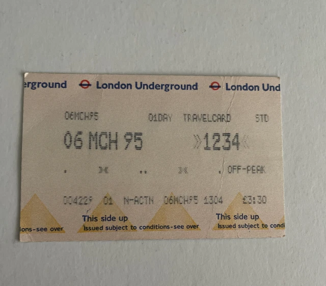 VINTAGE LONDON UNDERGROUND Tube Train Rail 1 Day Travelcard Ticket 6 ...