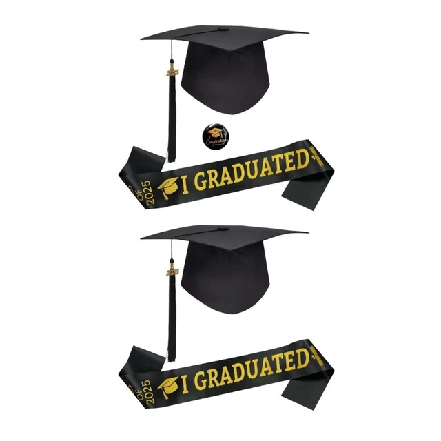 2 PIECE GRADUATION Hat And Sash Set 2025 Commemorative Bachelors ...