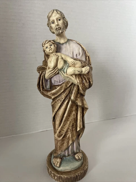ST. JOSEPH CHILD Jesus Statue Figurine Hand-painted Plaster 10” Tall ...