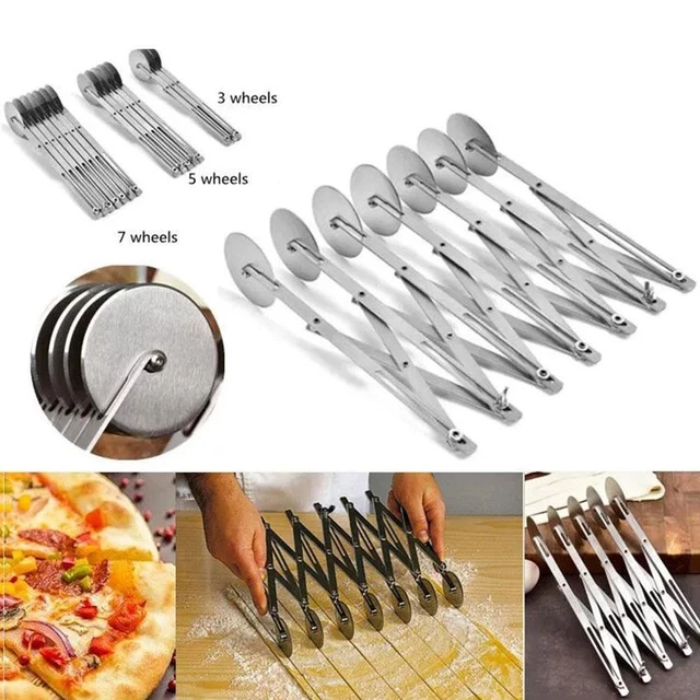 WHEEL PASTRY CUTTER Stainless Steel Pizza Slicer Multi-Round Dough ...
