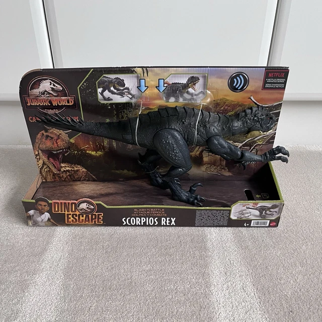 MATTEL JURASSIC WORLD Slash 'N Battle Scorpios Rex Figure (HBT41) £29. ...