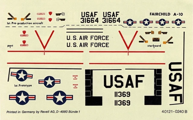 1/72 REVELL KIT DECALS; Fairchild A-10A THUNDERBOLT II $1.49 - PicClick AU