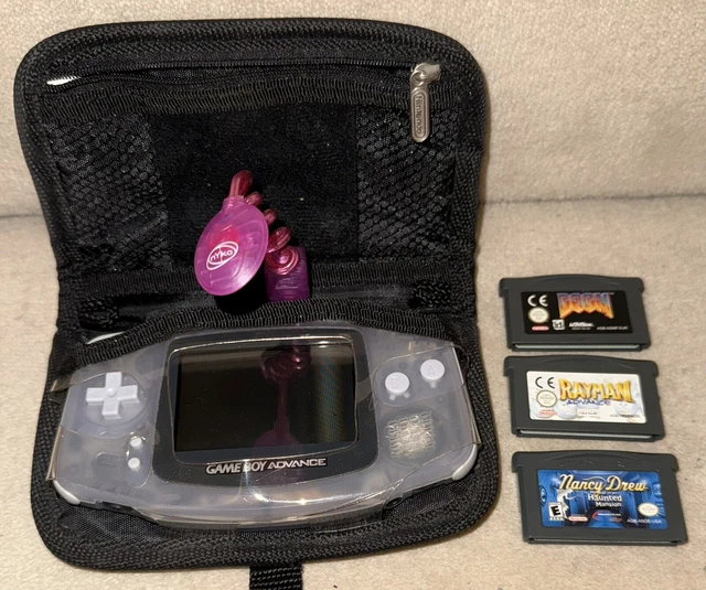 NINTENDO GAME BOY Advance (GBA) Transparent with Case, 3 Games & Lamp £ ...