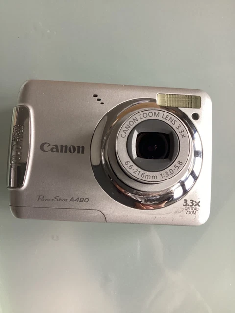 CANON POWERSHOT A480 fotocamera digitale tascabile argento 3x fotocamera zoom solo buona 5MP EUR ...