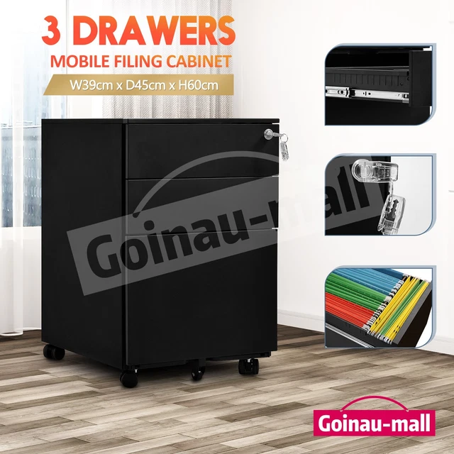 STEEL FILE CABINET Office Under Desk Storage Rolling Furniture 3 Drawer ...