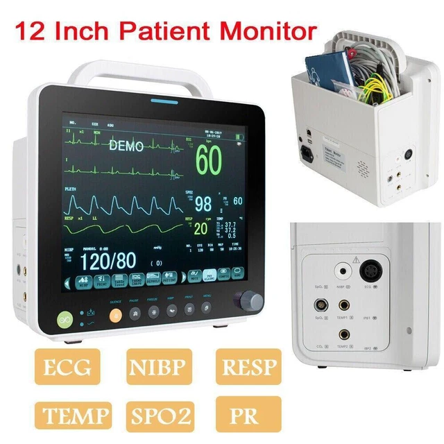 12 INCH PORTABLE Patient Monitor Vital Signs 6 Parameter ECG NIBP RESP ...