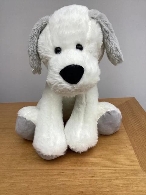 CARD FACTORY WITH Snuggles White Soft Toy Dog Grey Ears Blue Star Bone ...