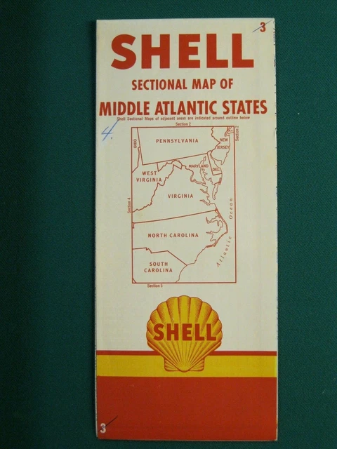 SHELL OIL 1956 Highway Road Map Of Middle Atlantic States EUR 7,55 ...