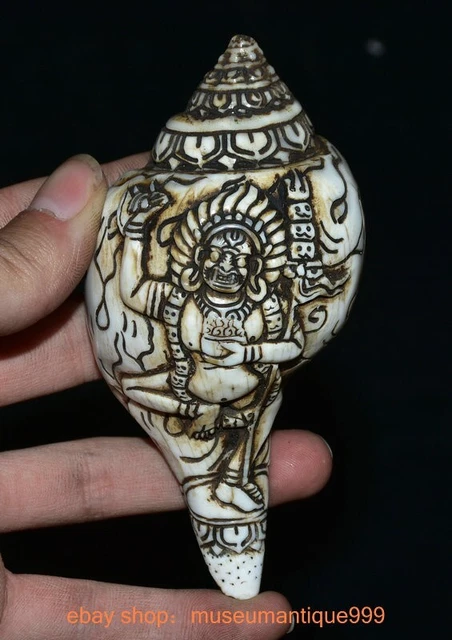 4.4& OLD CHINESE Mahakala Wrathful Deity instrument Conch Shell Trumpet ...