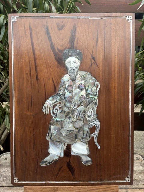RARE PANNEAU BOIS nacre Vietnam/Vietnamien/Personnage/Sculpture/Asie ...