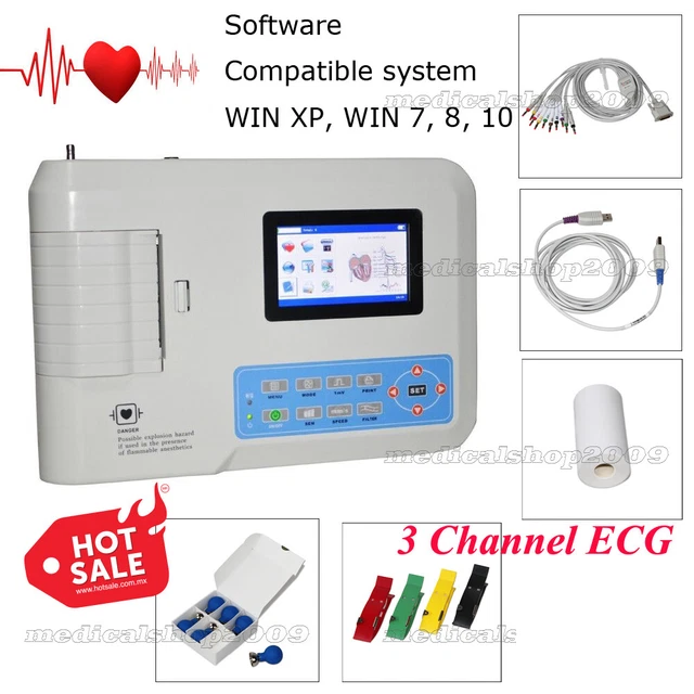 CE ECG300G ECG/EKG Electrocardiograph Machine, 3 Channel PC Software ...