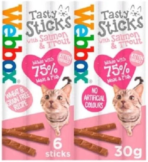 CAT TASTY SALMON & Trout Treats Webbox 12 x 6 Sticks £25.56 - PicClick UK