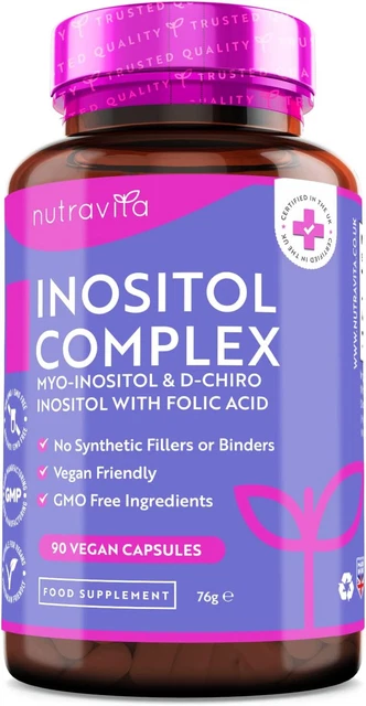 NUTRAVITA MYO-INOSITOL, D-CHIRO Inositol Capsules with Folic Acid EXP ...