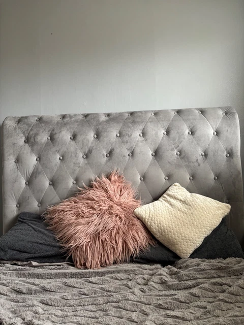 CHESTERFIELD OTTOMAN GAS Lift Storage Bed Frame Plush Grey Velvet ...