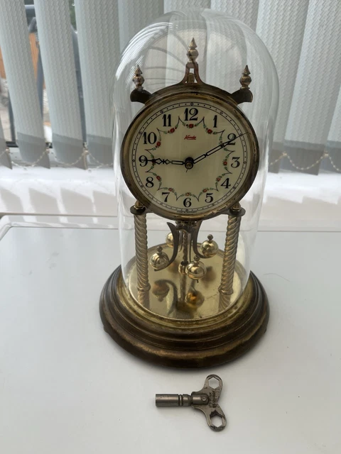 LARGE VINTAGE KUNDO Anniversary Dome Clock With Key And Glass Dome £59. ...