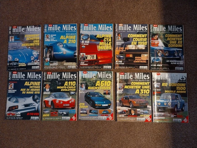 MILLE MILES RENAULT Alpine Magazines 1-11 A110 A310 Gta A610 R5 Turbo ...