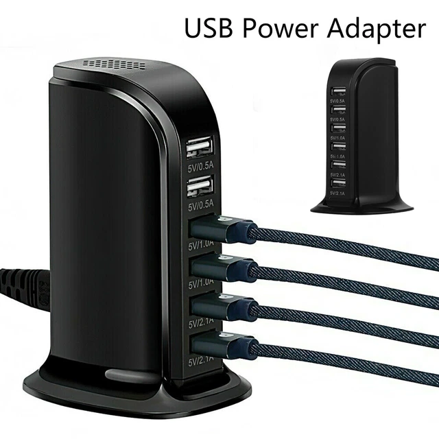 MULTI 6 PORTS USB Hub Charger Station Power Adapter Splitter External ...