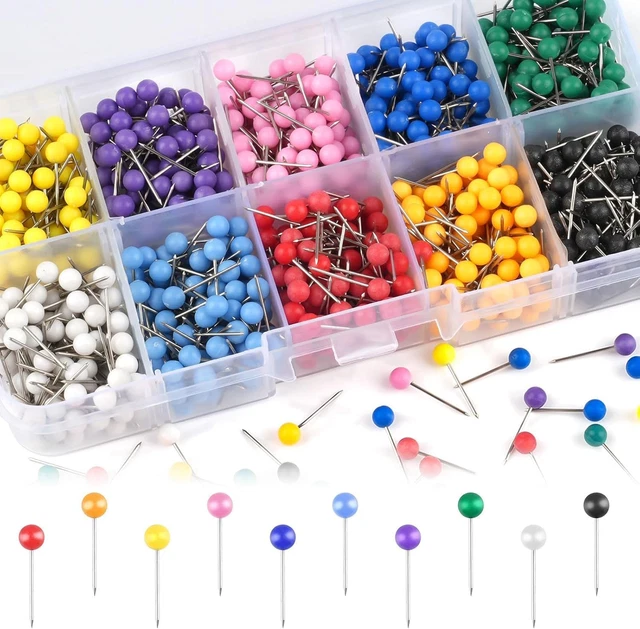 1000 PCS MULTI-COLOR Push Pins Tacks, Map Push Pins Travel Map, 1/8 ...