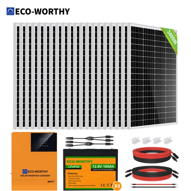 2500W 3400W 48V Off-grid Solar Panel System with Lithium Battery for ...