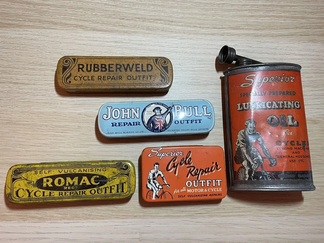 VINTAGE CYCLE REPAIR Kits & Superior Lubricating Oil Can +Spout Romac ...