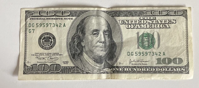 $100 DOLLAR BILL Miss cut misaligned Error Federal Reserve Note Series ...
