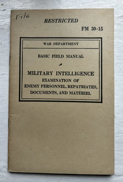 WW2 WAR DEPARTMENT Manual Military Intelligence Examination Enemy 1940 ...