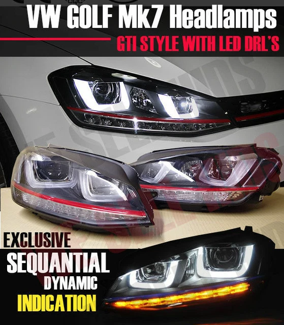 HEADLAMPS GOLF MK7 MK7.5 DRL BI XENON RED GTi DAYTIME RUNNING LIGHT ...